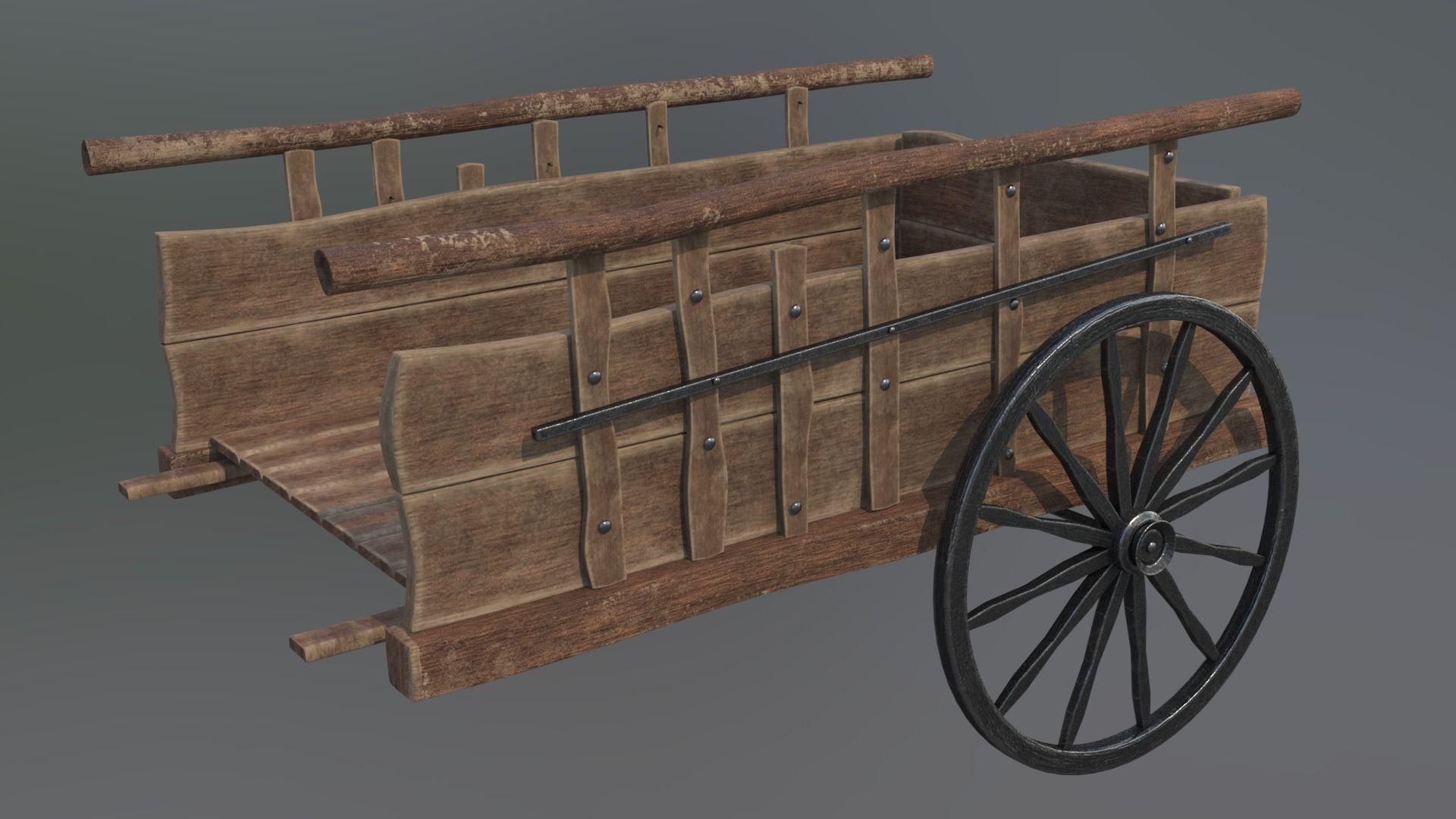tumbrel wooden cart with wheels 3D model | CGTrader