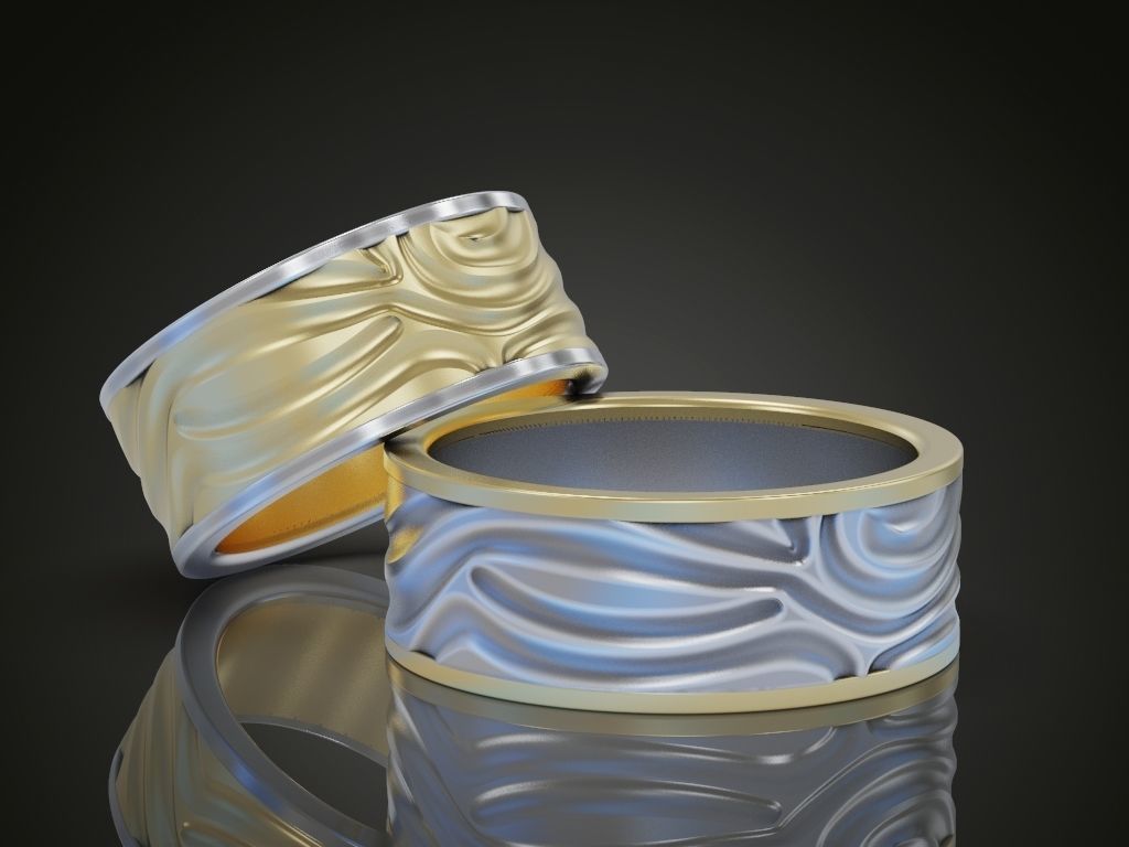 Promise rings wedding bands waves pattern 3D model 3D printable | CGTrader