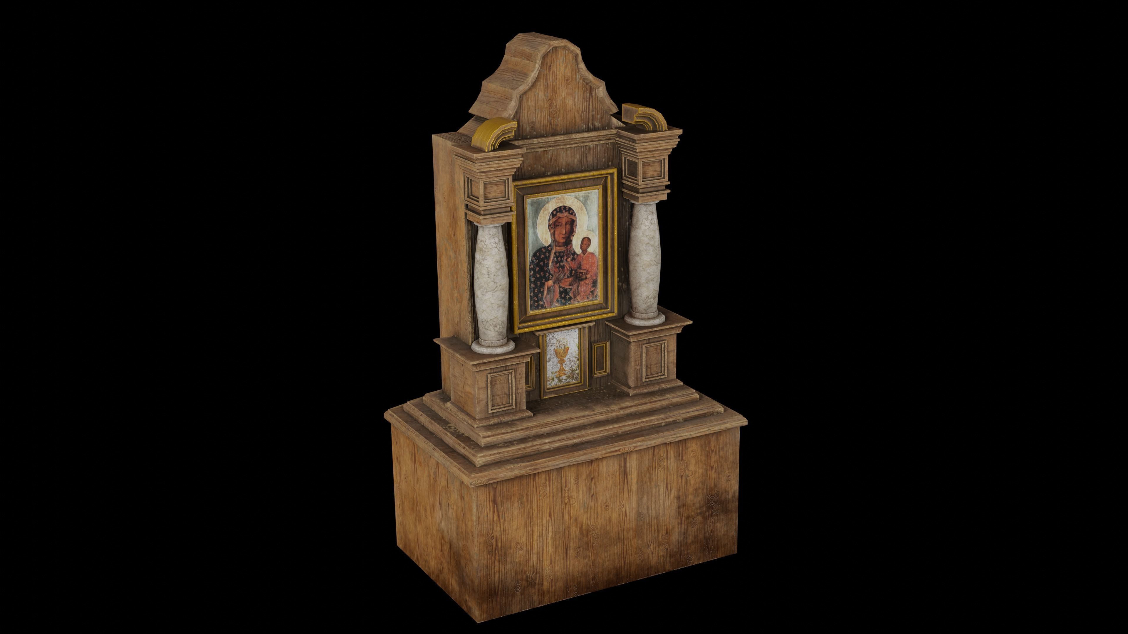 3D model WOODEN CHURCH ALTAR CHURCH DECORATION VR / AR / low-poly ...