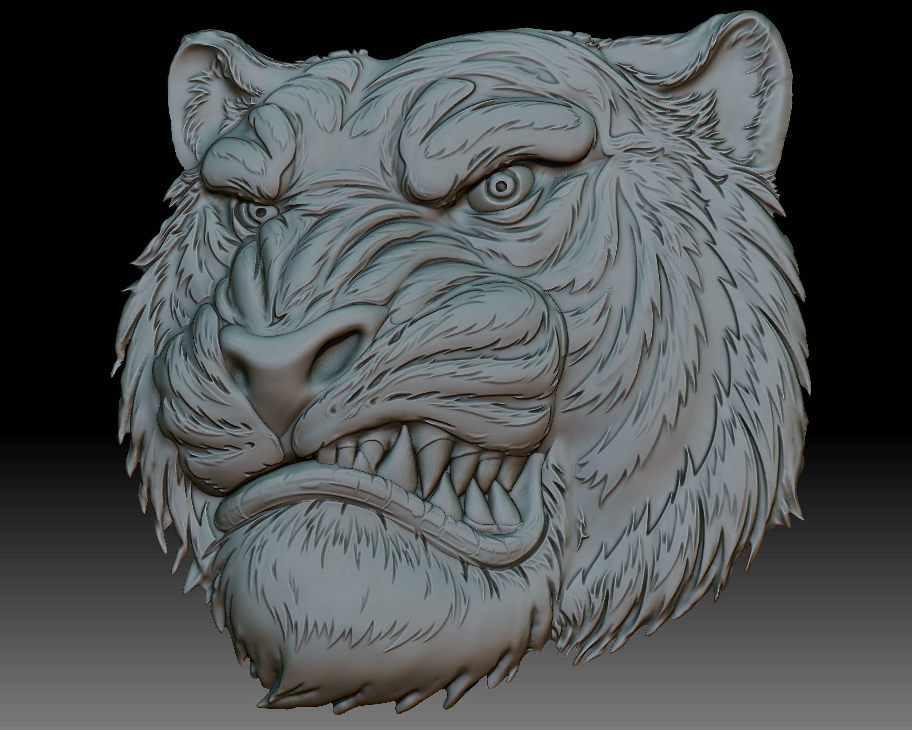 Tiger head low relief for CNC router or printer 3D model 3D printable ...