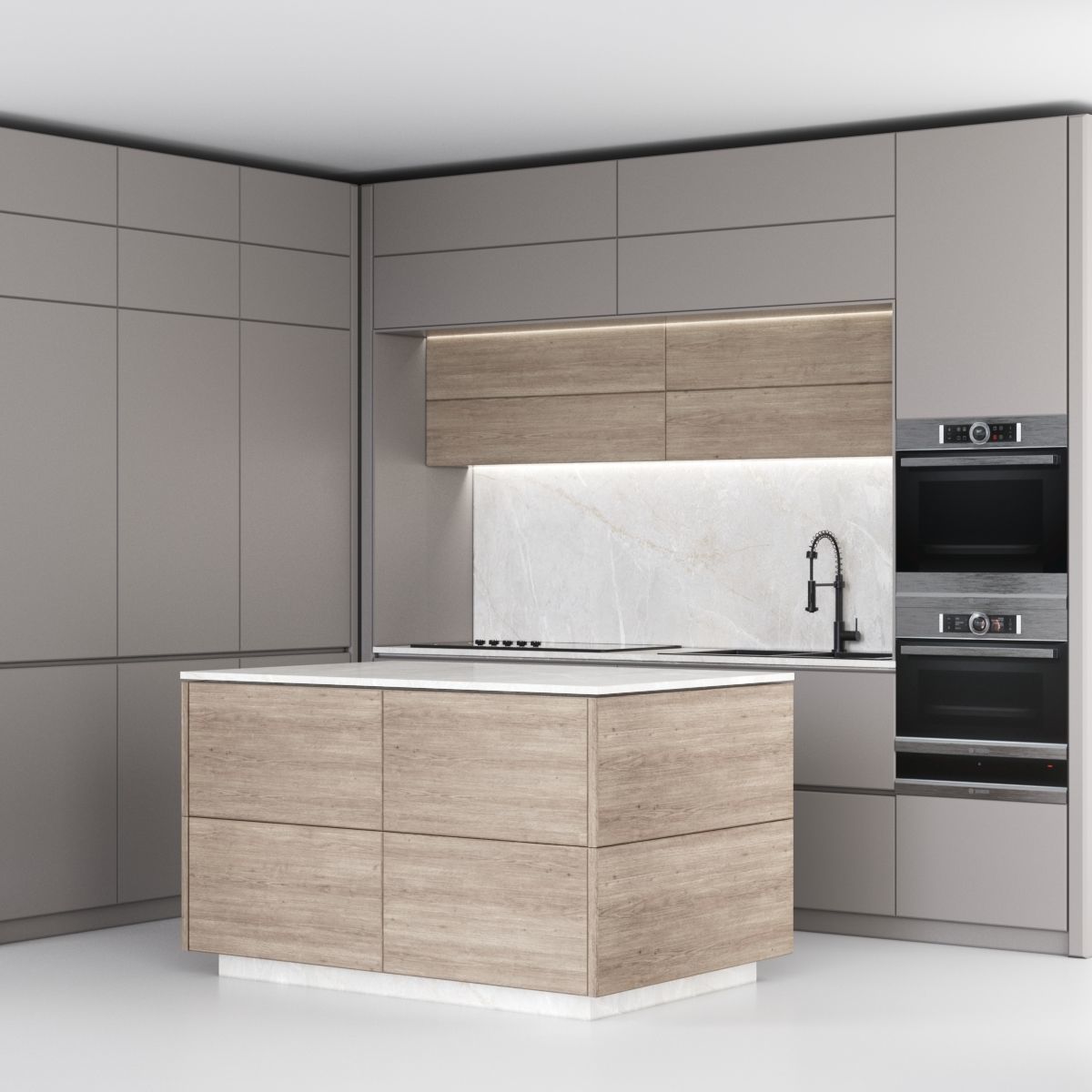 Kitchen-02 modern kitchen with cabinets and marble counter tops 3D ...