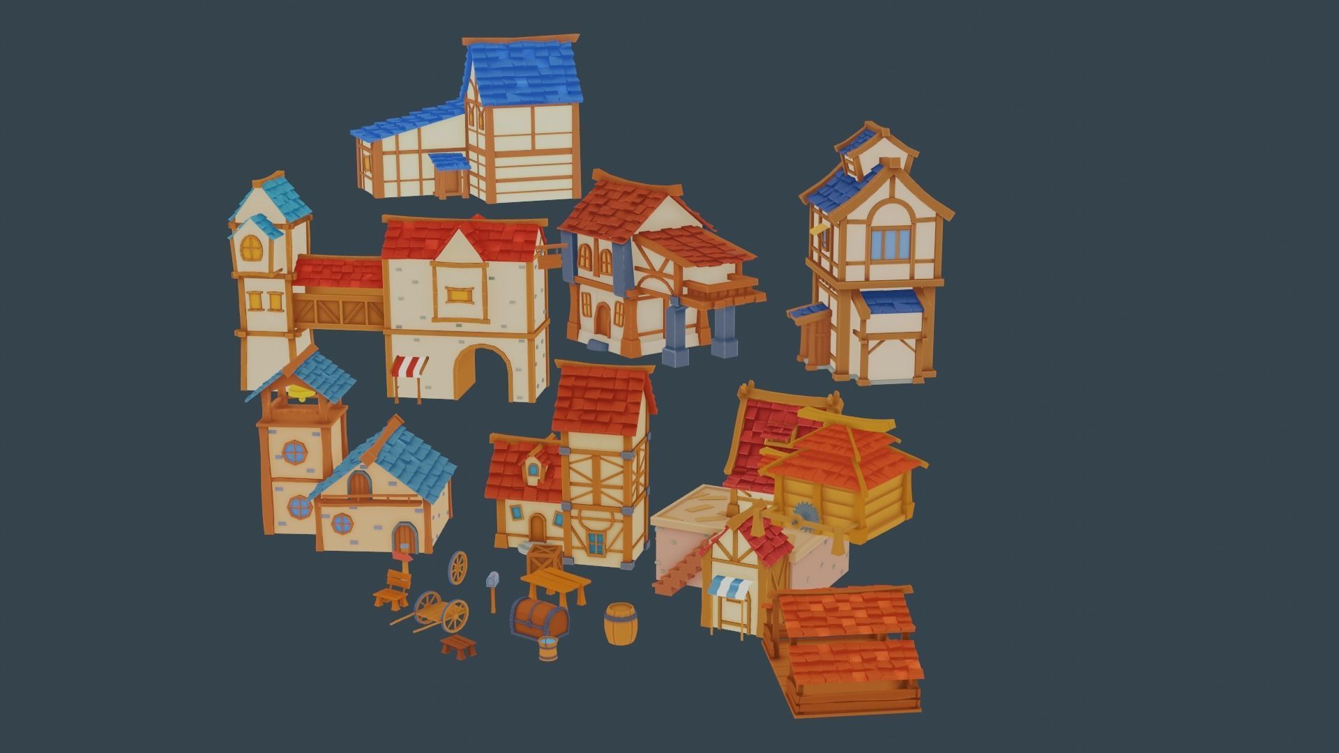 3D model Stylized Medieval town pack VR / AR / low-poly | CGTrader