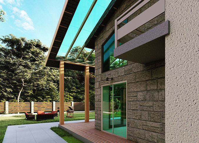 3D House modern with glass roof free 3D model | CGTrader
