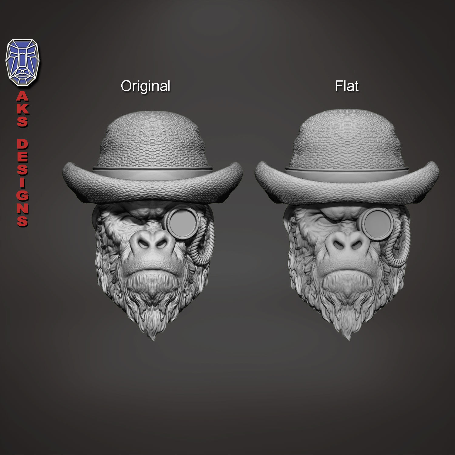 Gentlemen Gorilla Bas relief Art for CNC and jewelry 3D model 3D ...