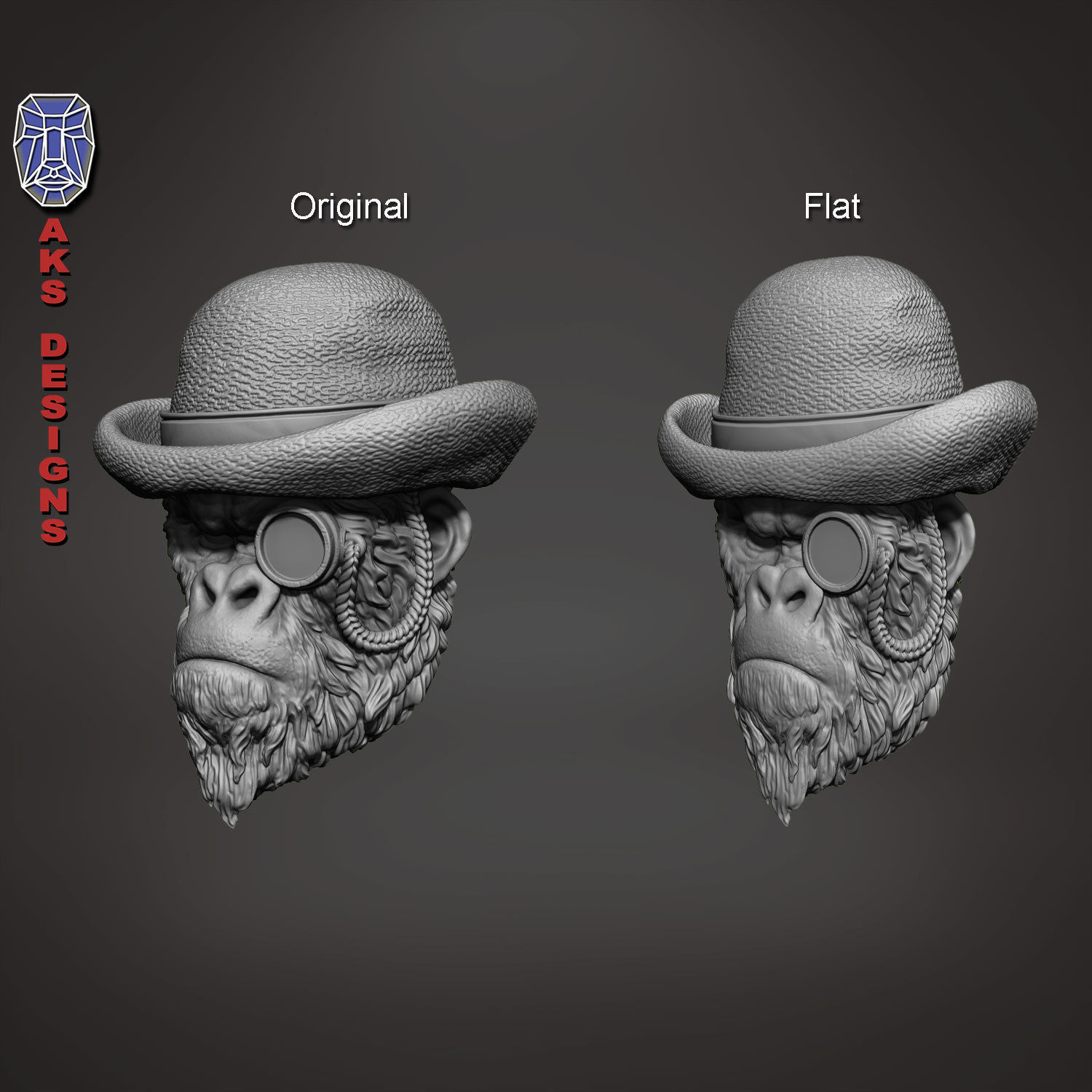 Gentlemen Gorilla Bas relief Art for CNC and jewelry 3D model 3D ...