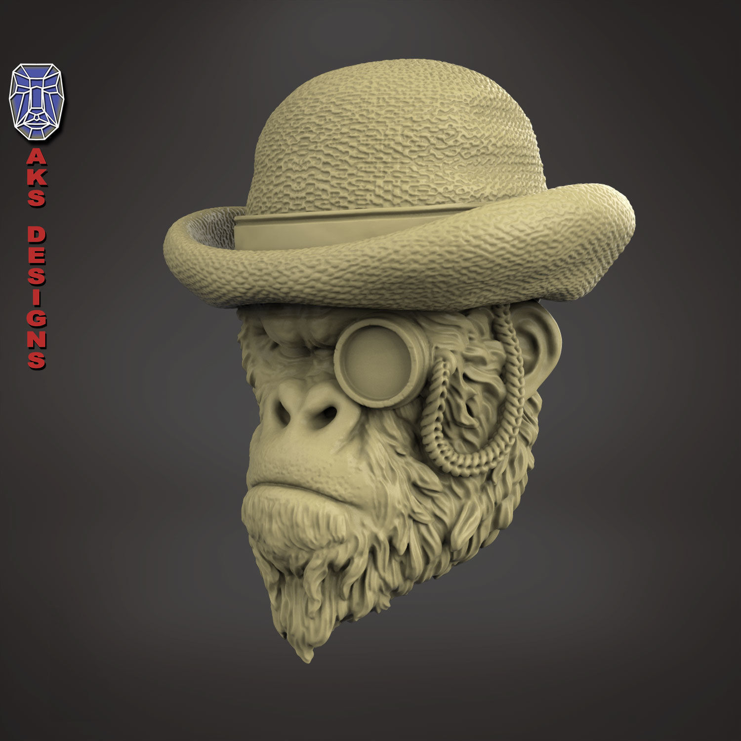 Gentlemen Gorilla Bas relief Art for CNC and jewelry 3D model 3D ...