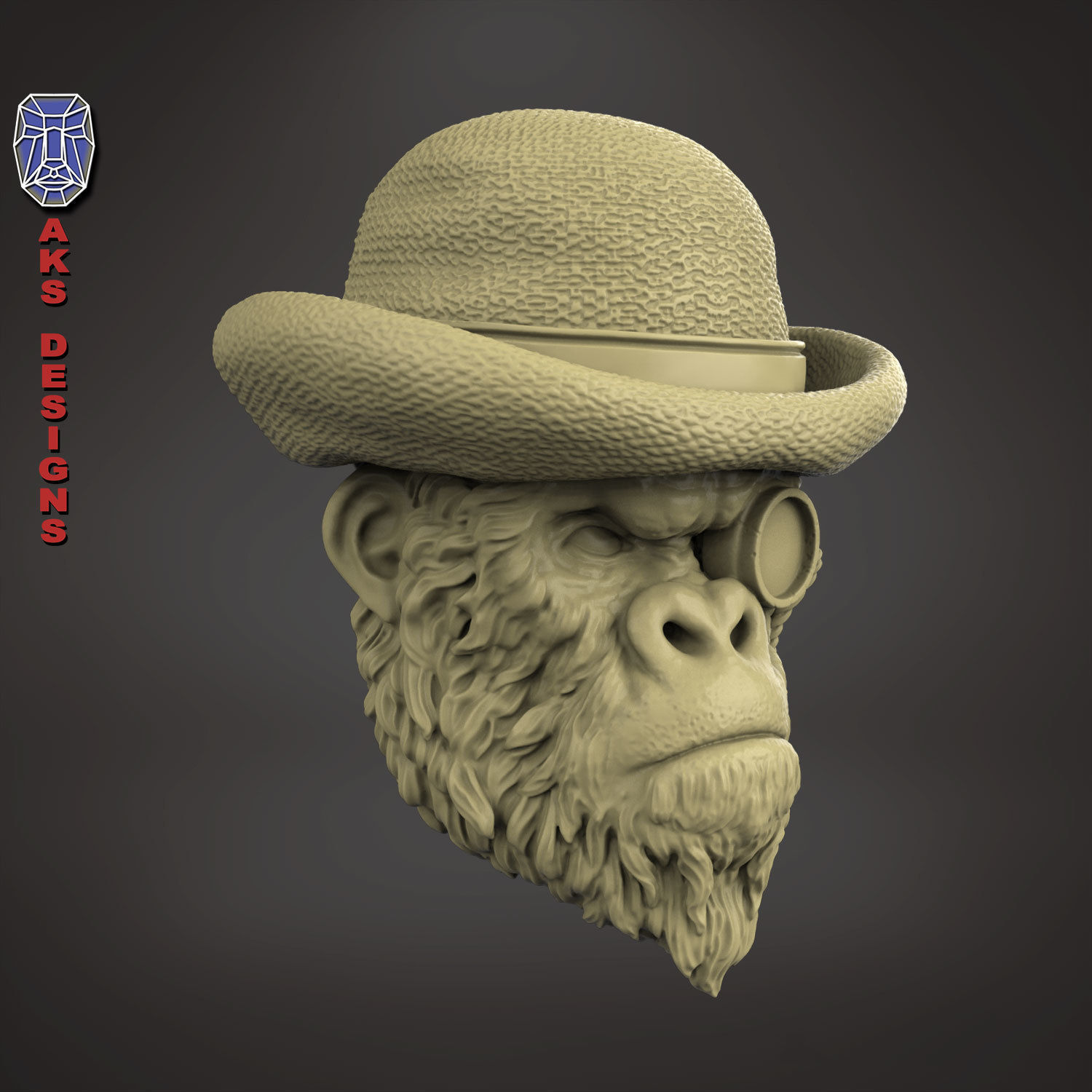Gentlemen Gorilla Bas relief Art for CNC and jewelry 3D model 3D ...