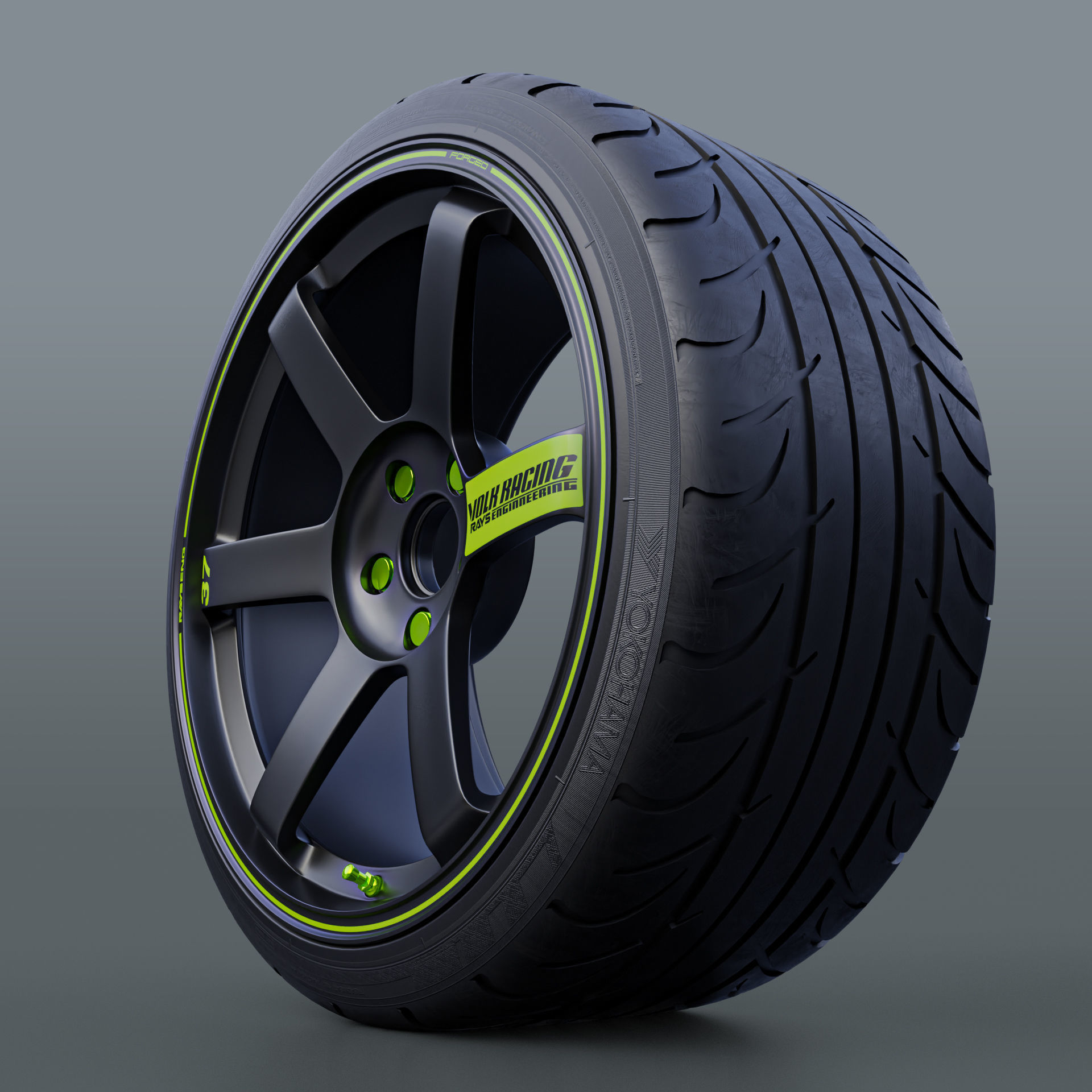 Volk Racing TE37 Rim with tire 3D model | CGTrader