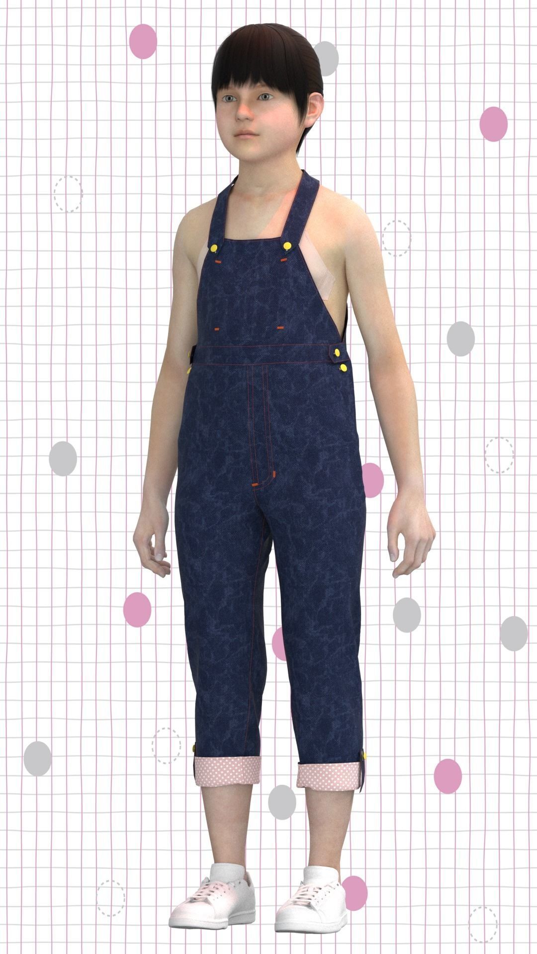 3d Model Girls Denim Dungaree Vr Ar Low Poly Rigged Animated Cgtrader