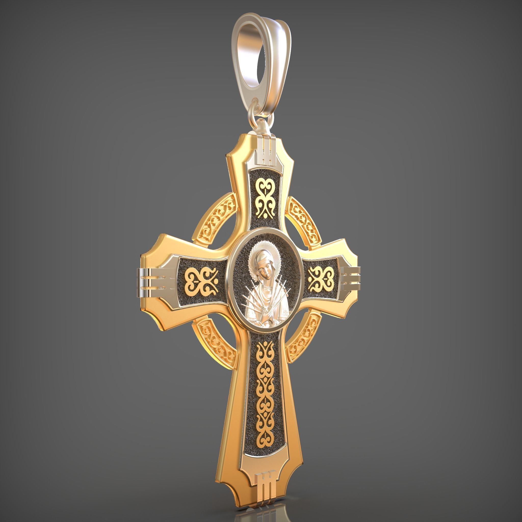 Jesus on the cross and Icon Theotokos Of Seven Arrows 3D model 3D ...