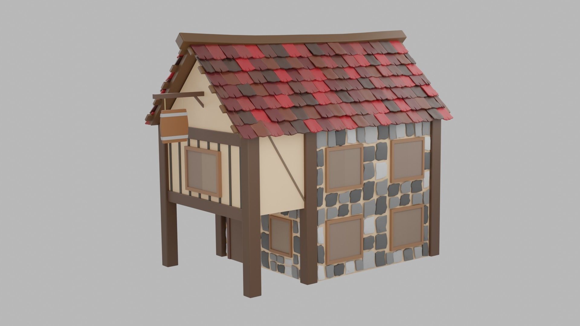 Lowpoly medieval tavern building free 3D model | CGTrader