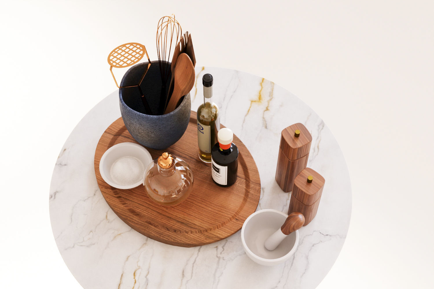 Kitchen accessories on tray 3D model | CGTrader