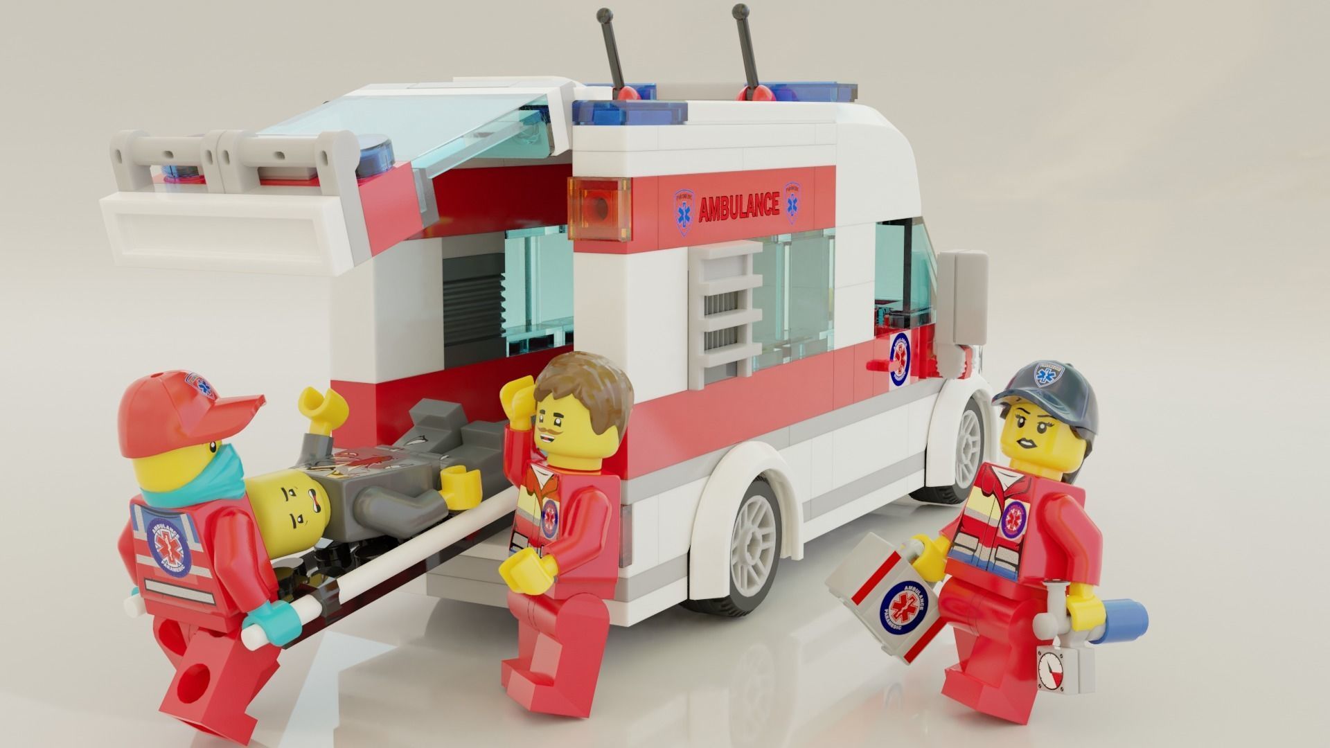 Lego Ambulance and paramedics squad 3D model rigged | CGTrader