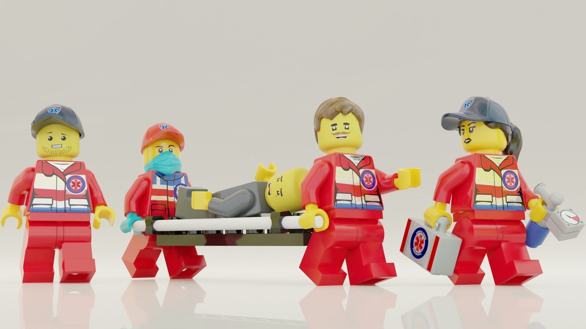Lego Ambulance and paramedics squad 3D model rigged | CGTrader