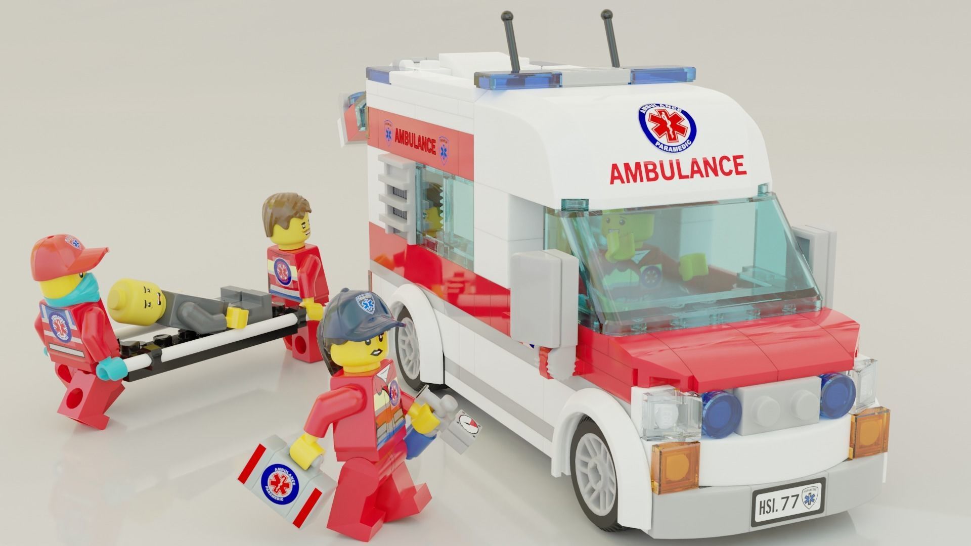 Lego Ambulance and paramedics squad 3D model rigged | CGTrader