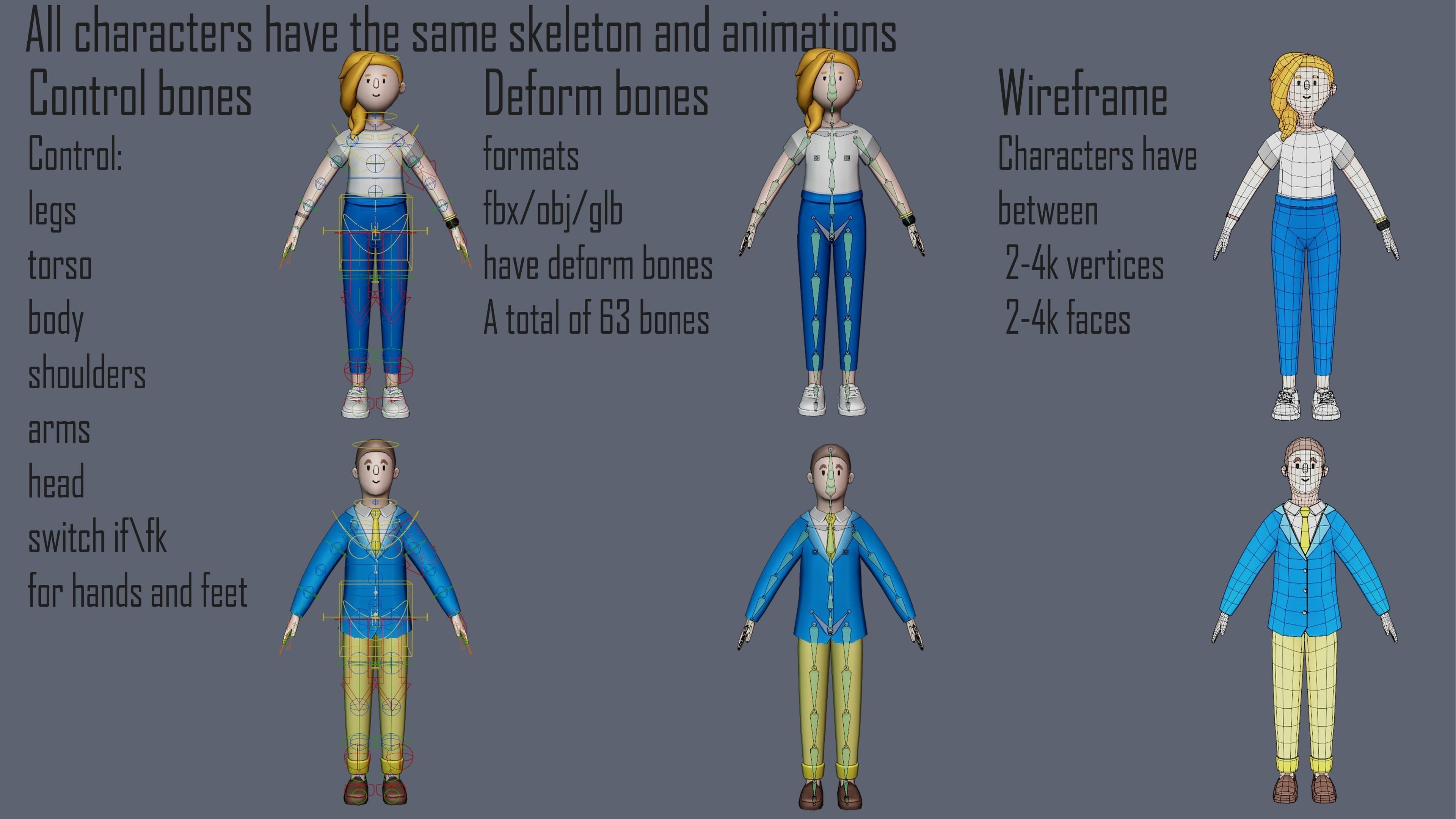 3D model Professional Characters VR / AR / low-poly rigged animated ...