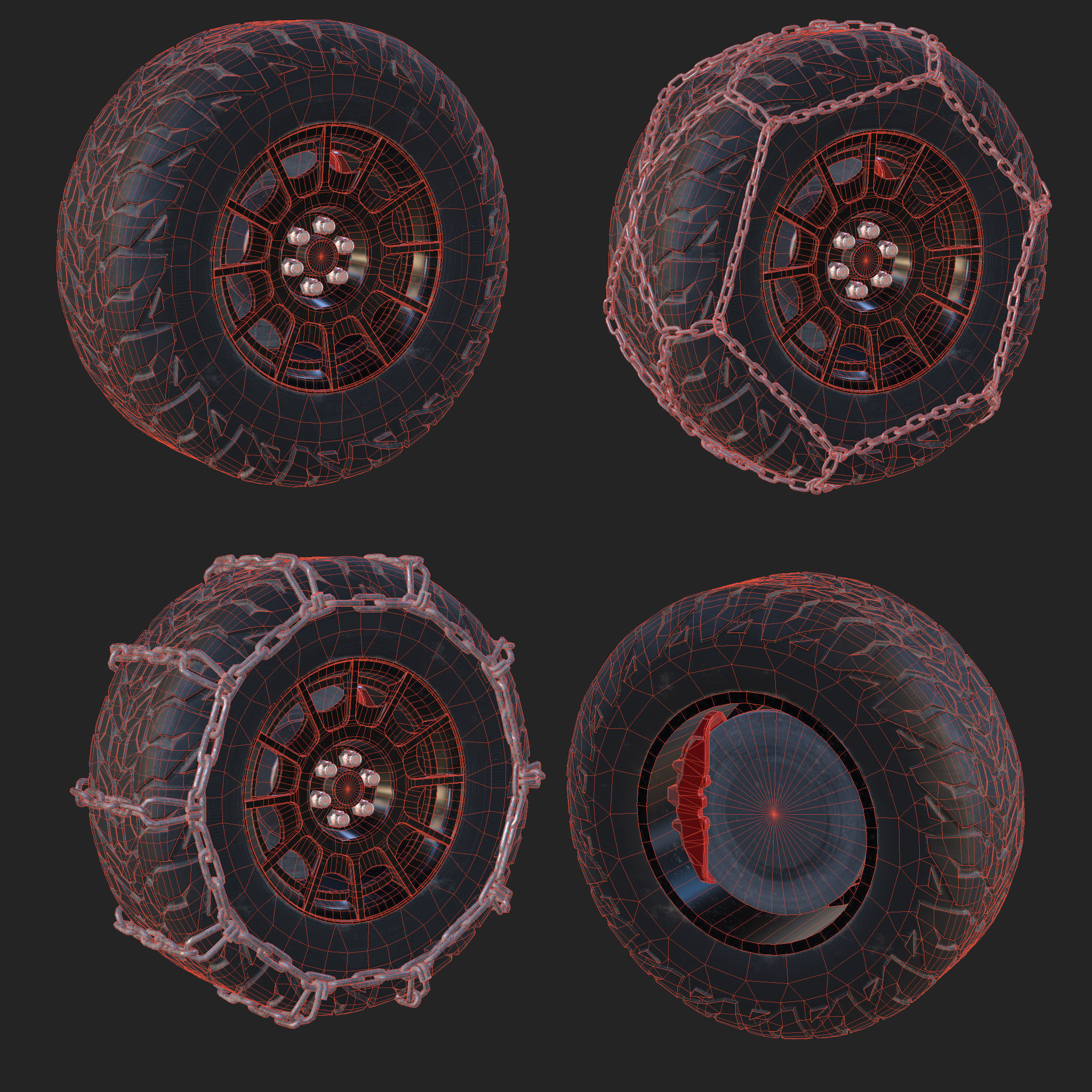 3D model Wheel Offroad Pack Lowpoly Chain VR / AR / low-poly | CGTrader