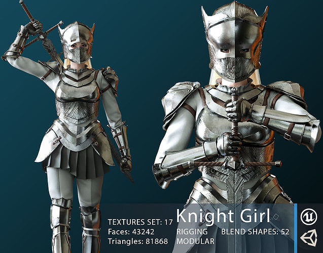 3D model Knight Girl Modular Character VR / AR / low-poly | CGTrader