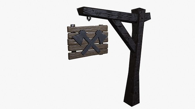 3D model Stylized pillar and signboard Low-poly 3D model VR / AR / low ...