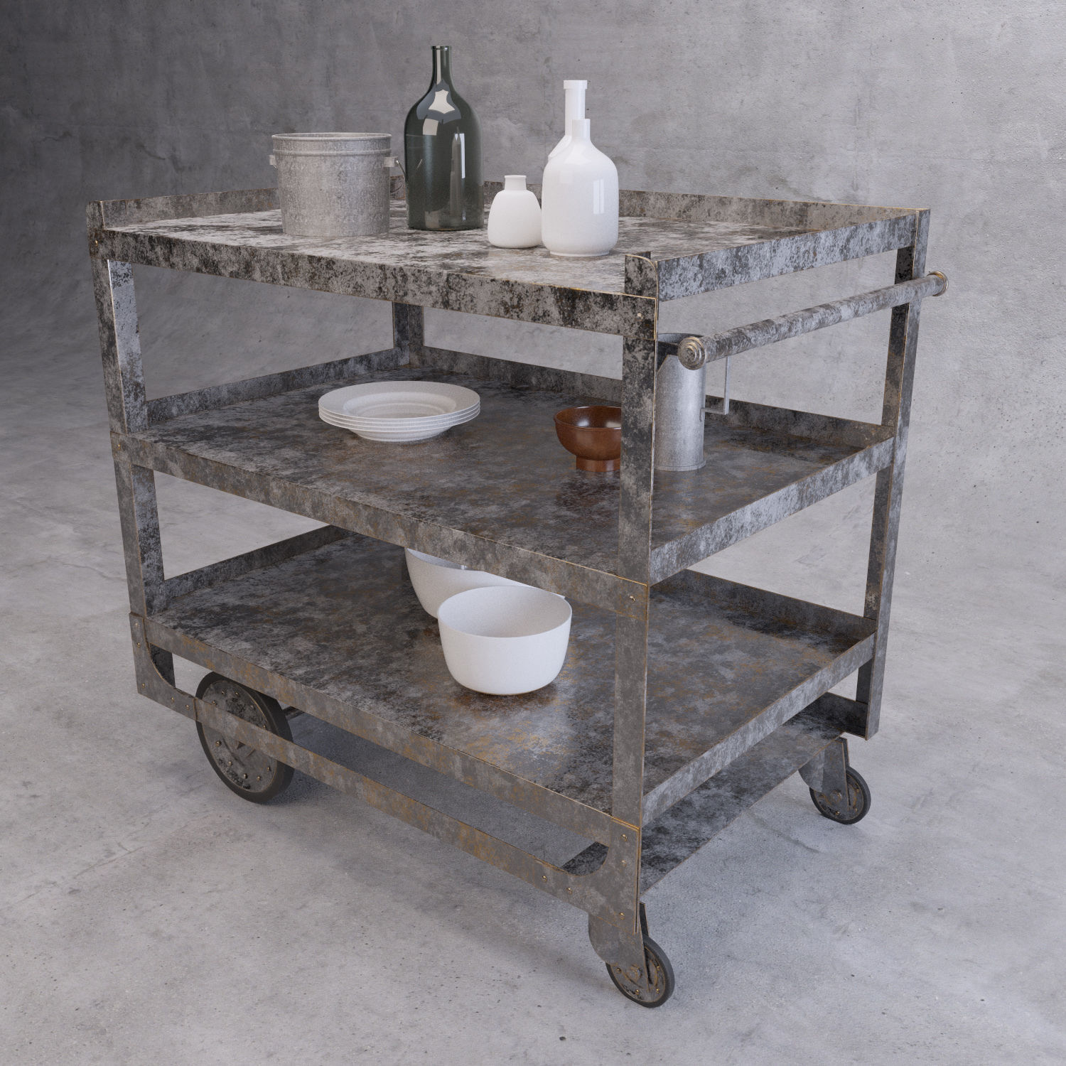 RH Industrial steel bar cart 3D model | CGTrader