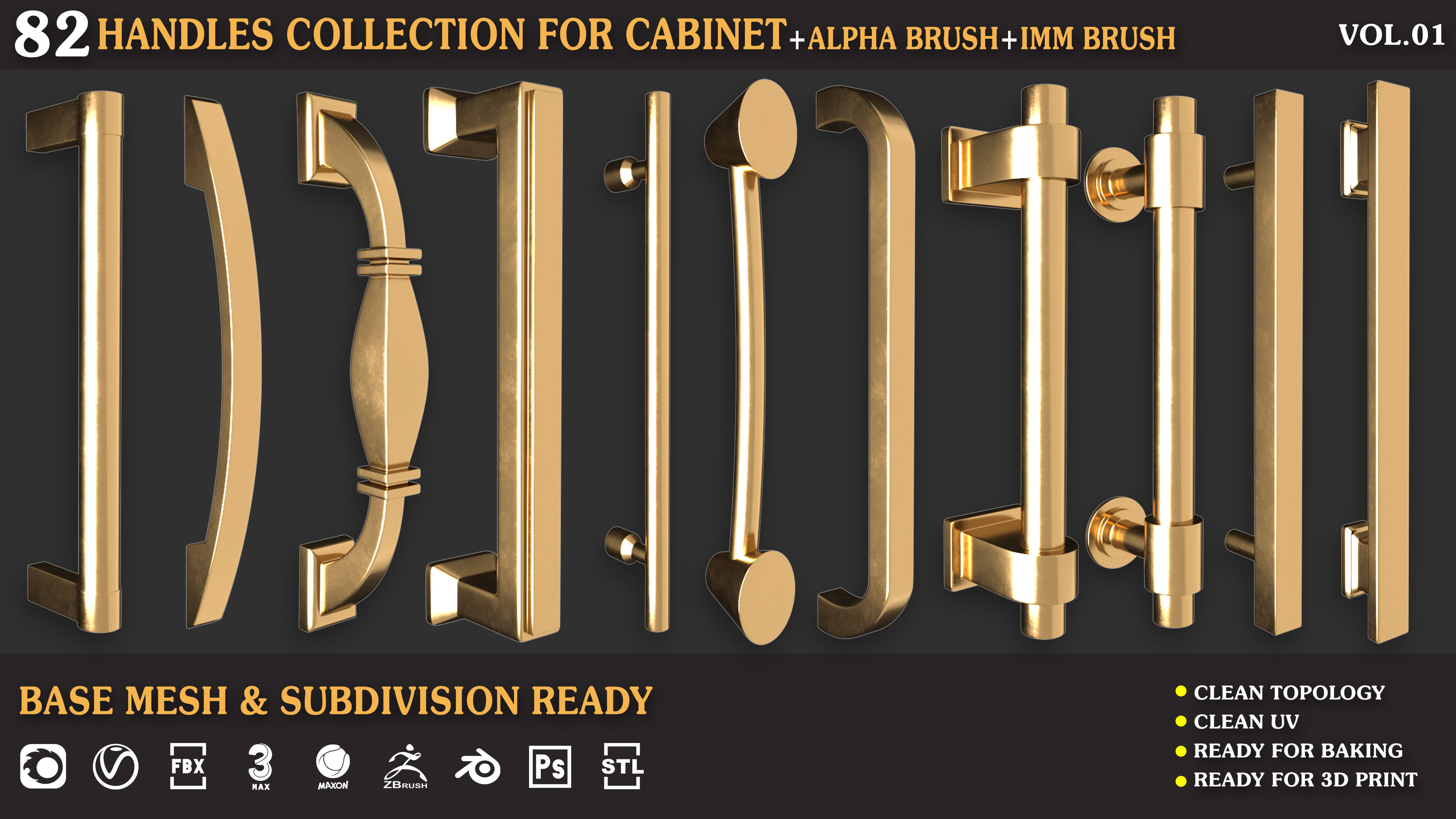 3D model Handles Collection For Cabinet Vol 01 VR / AR / low-poly ...