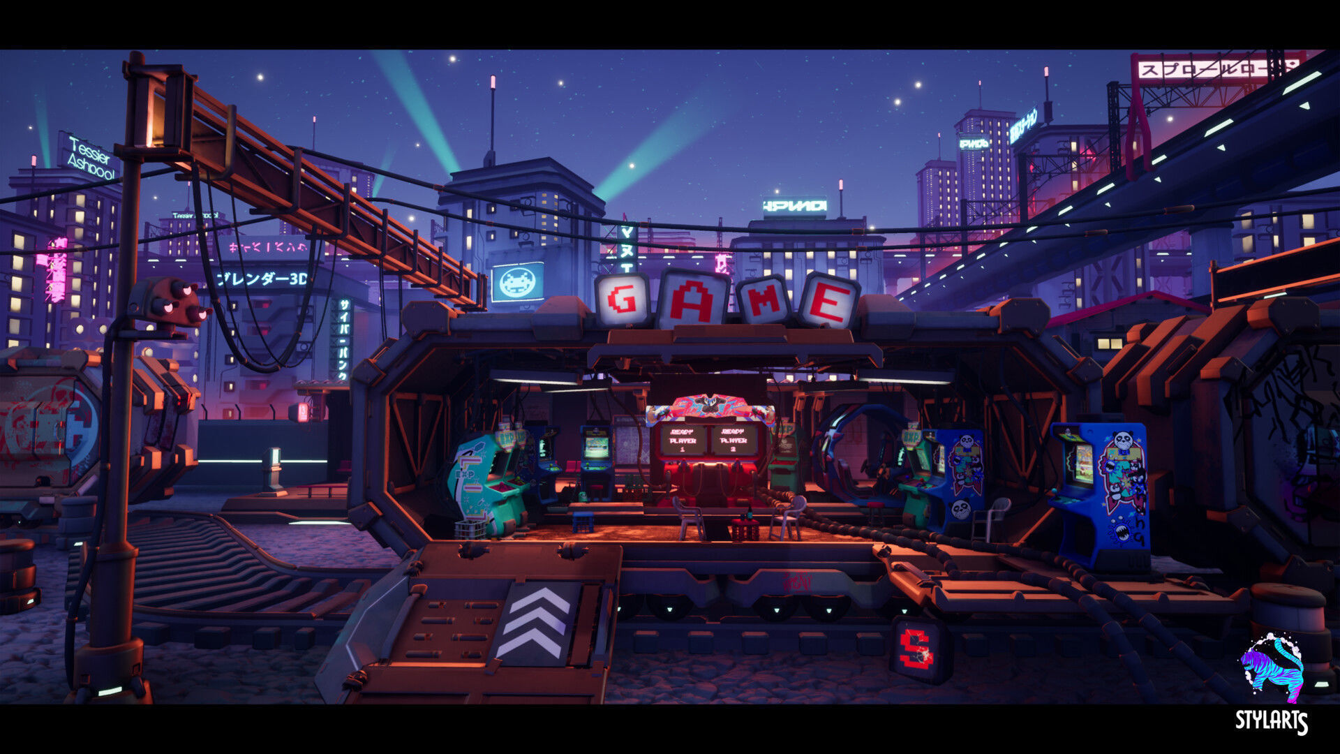 3D model Stylized Cyberpunk Arcade Environment VR / AR / low-poly ...