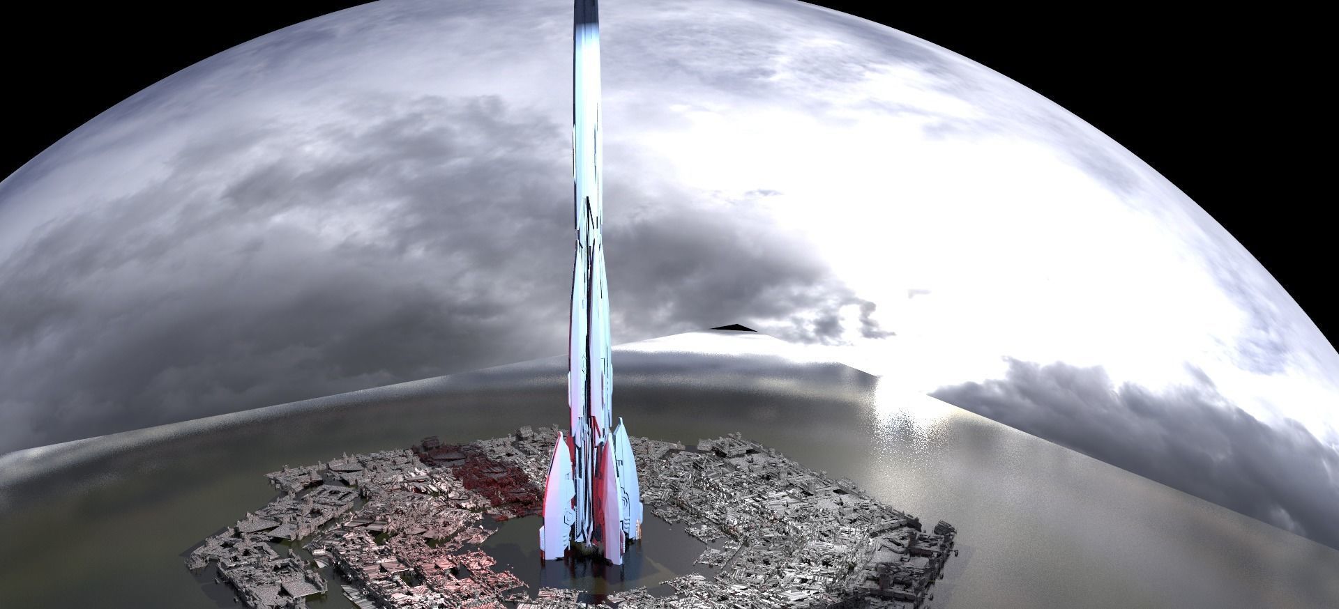 Thin Alien tower with ground 3D model | CGTrader