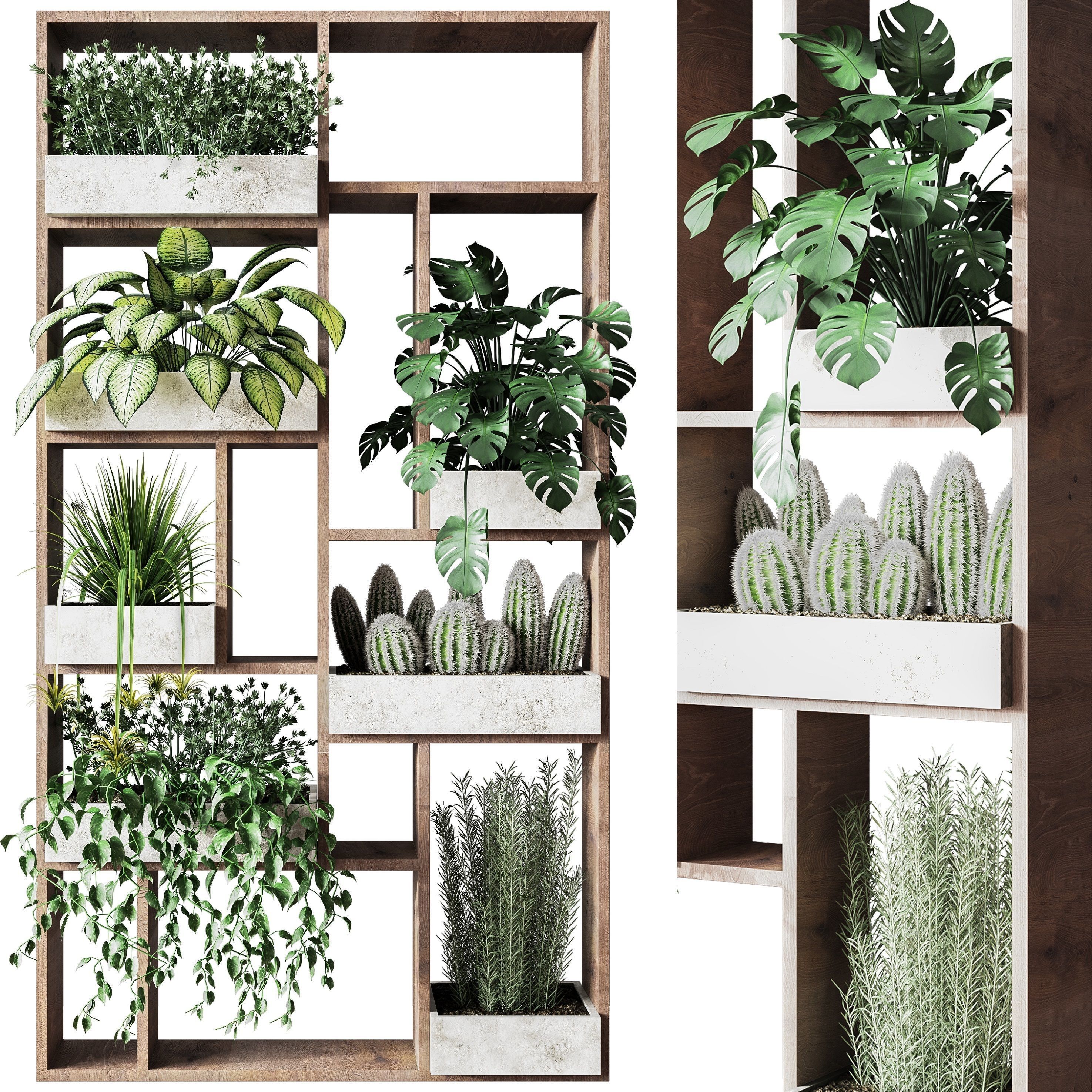FitpWall03 wooden plant shelf with plants 3D model | CGTrader