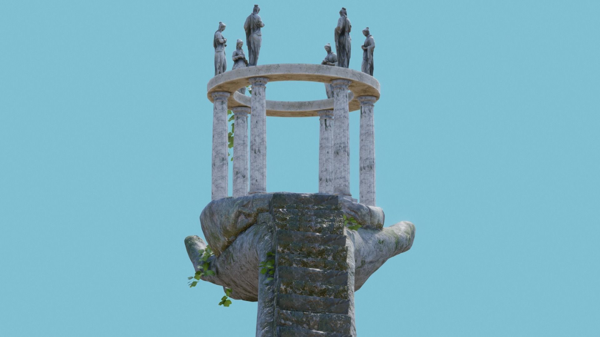 3D model Temple hand with statues VR / AR / low-poly | CGTrader
