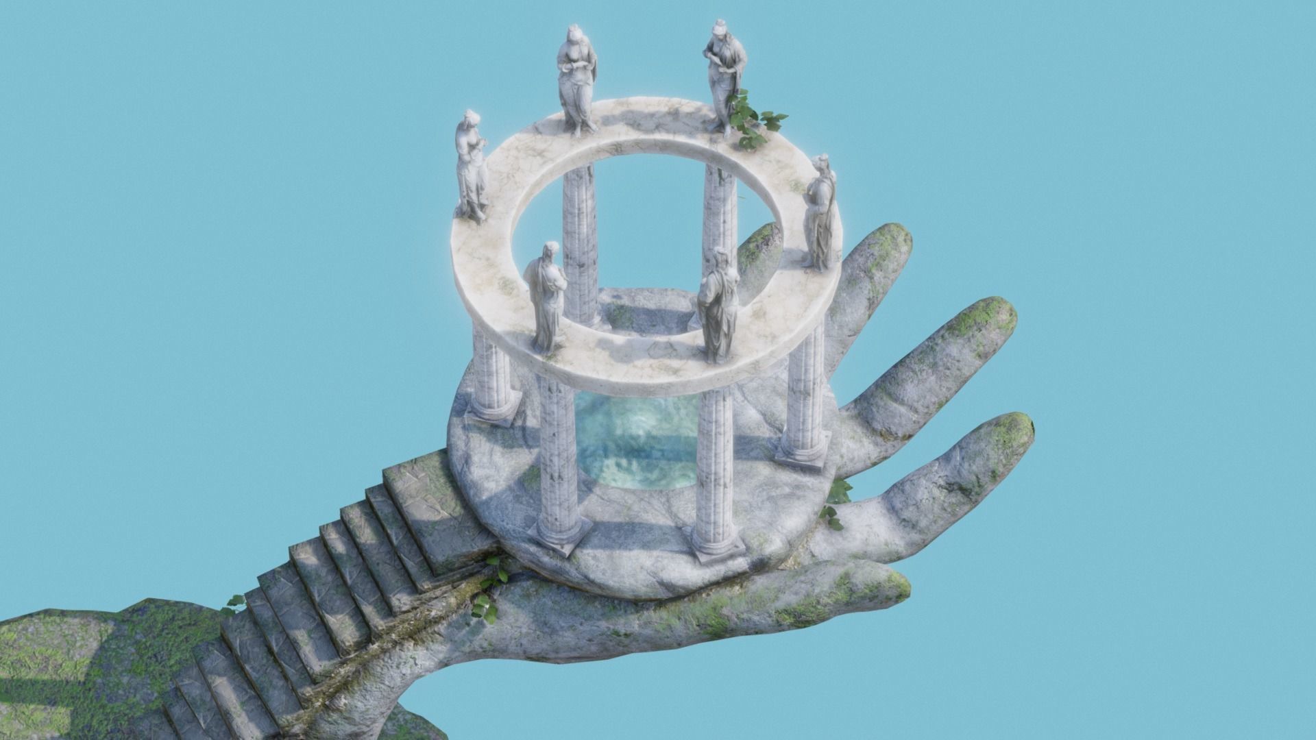 3D model Temple hand with statues VR / AR / low-poly | CGTrader