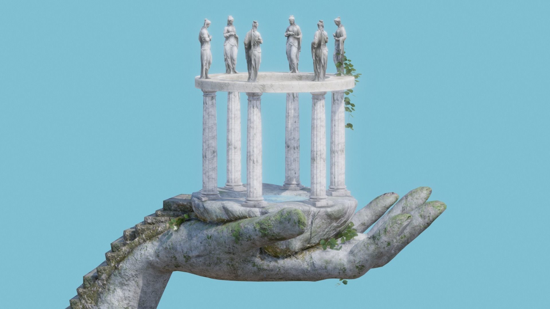 3D model Temple hand with statues VR / AR / low-poly | CGTrader