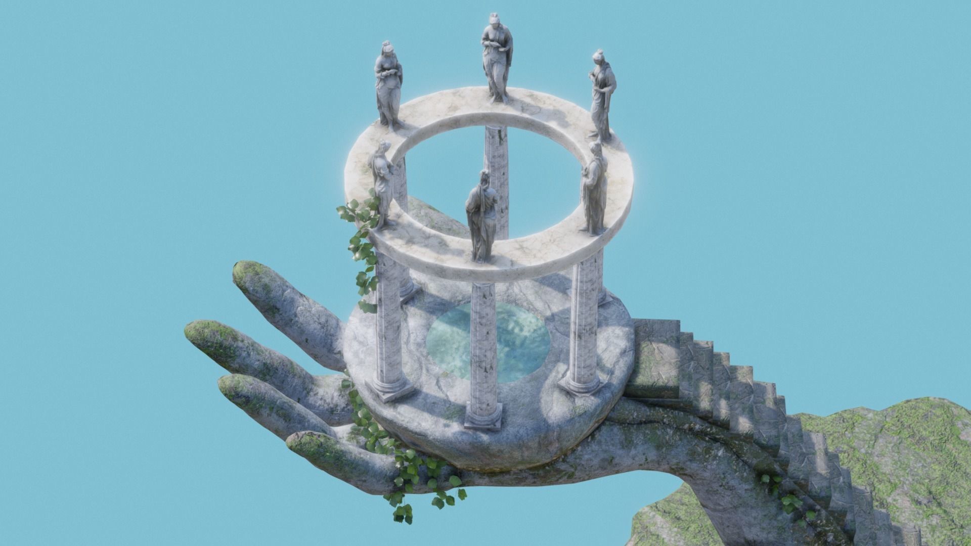 3D model Temple hand with statues VR / AR / low-poly | CGTrader