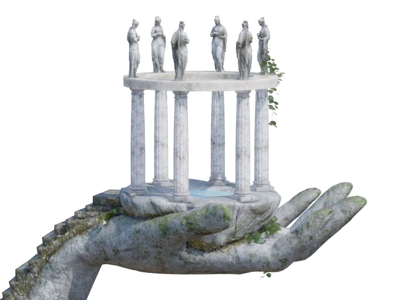 3D model Temple hand with statues VR / AR / low-poly | CGTrader