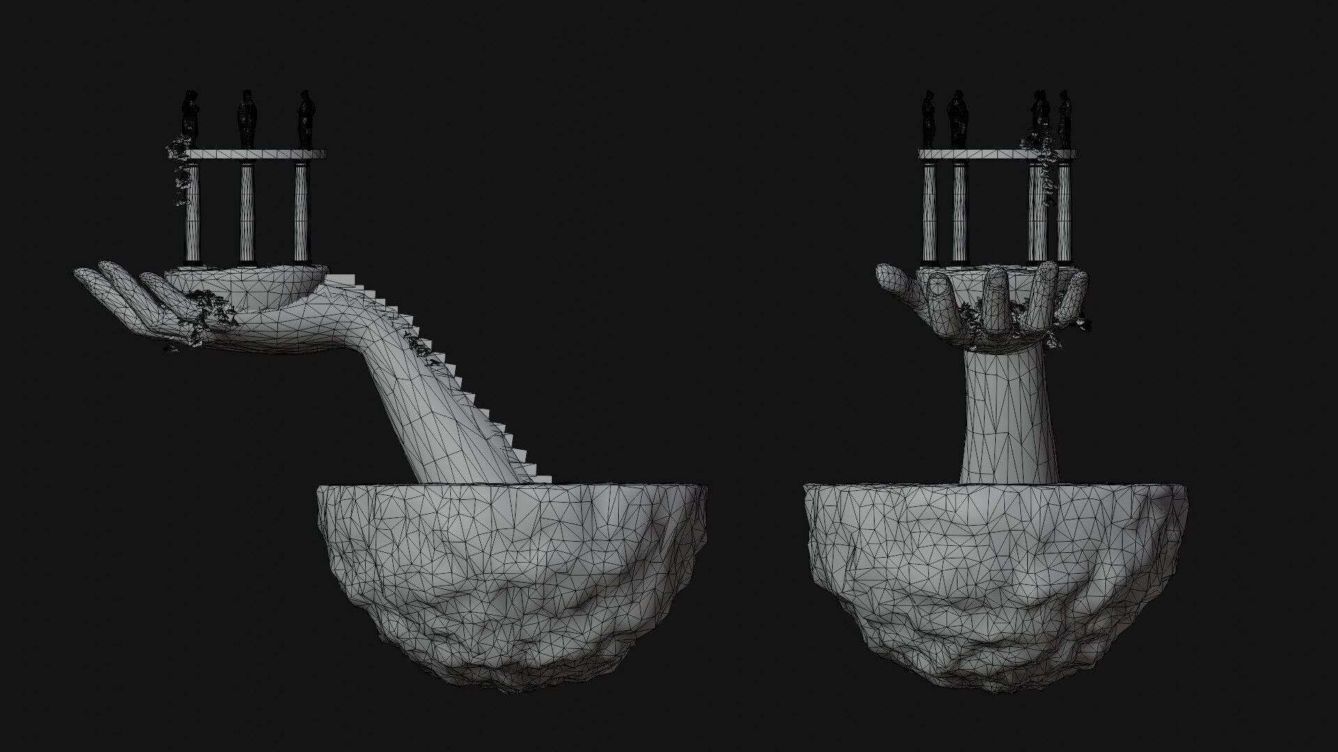 3D model Temple hand with statues VR / AR / low-poly | CGTrader