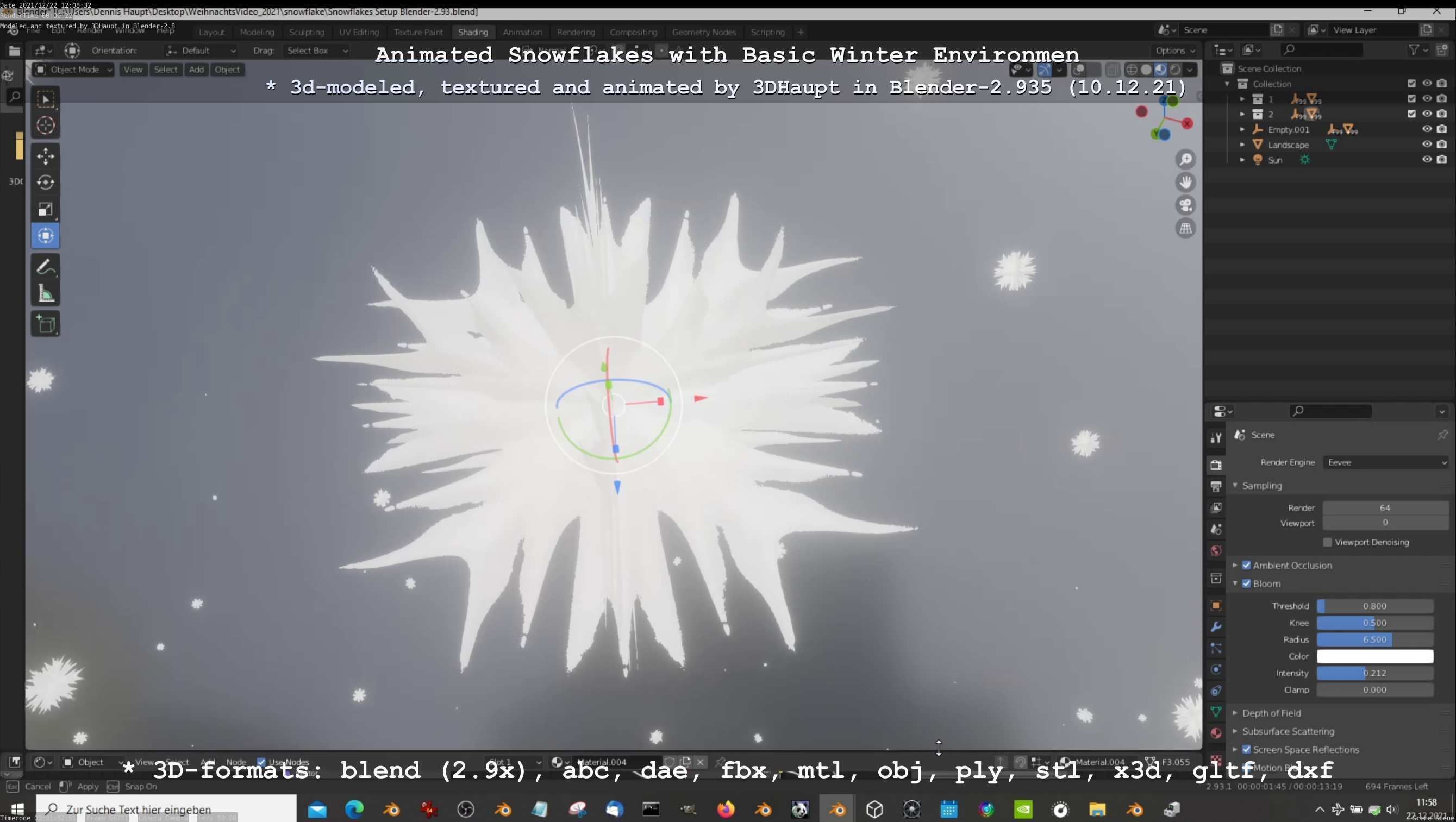 3D model Animated snowflakes with basic winter environment VR / AR ...