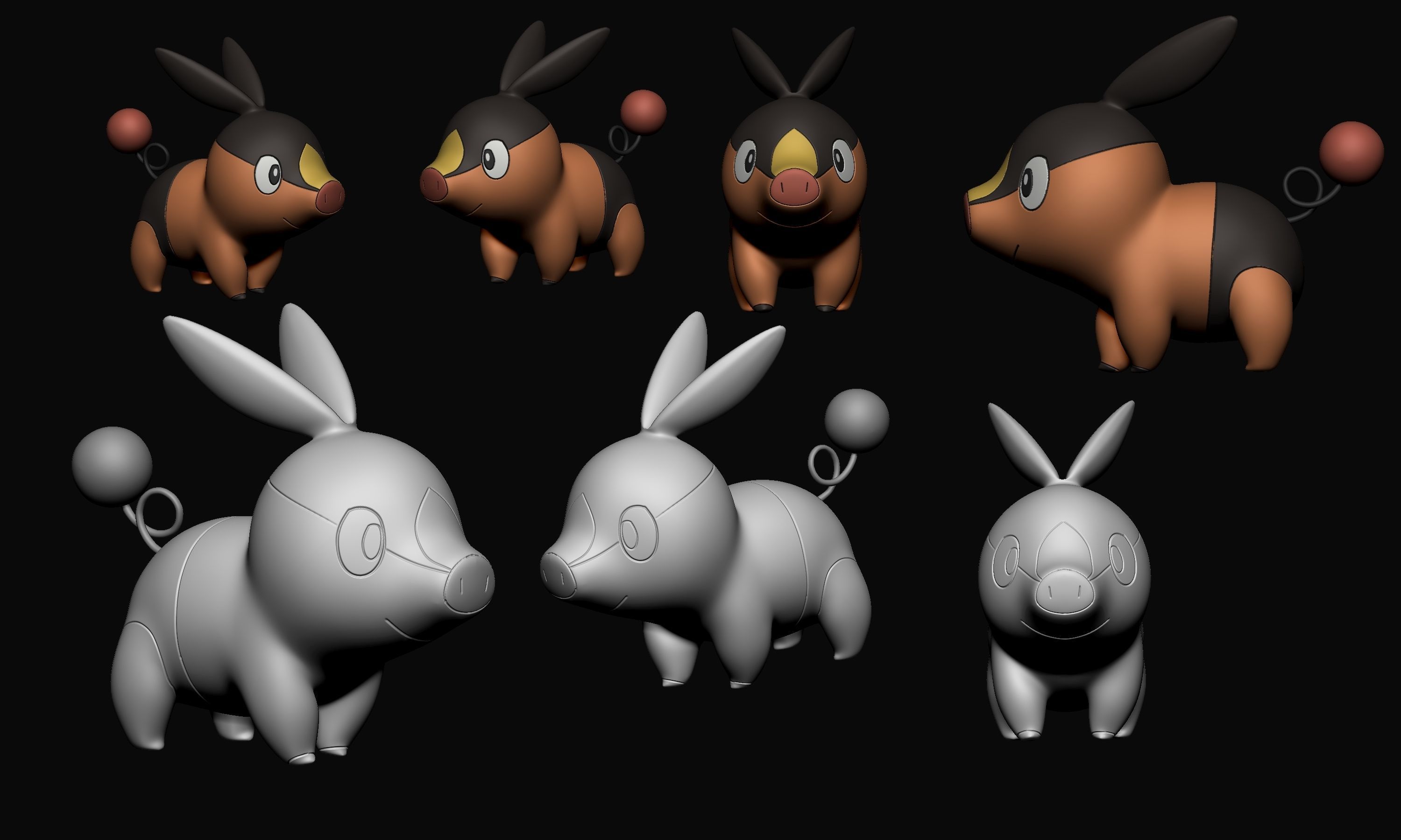 Pokemon - Tepig Pignite and Emboar 3D model 3D printable | CGTrader