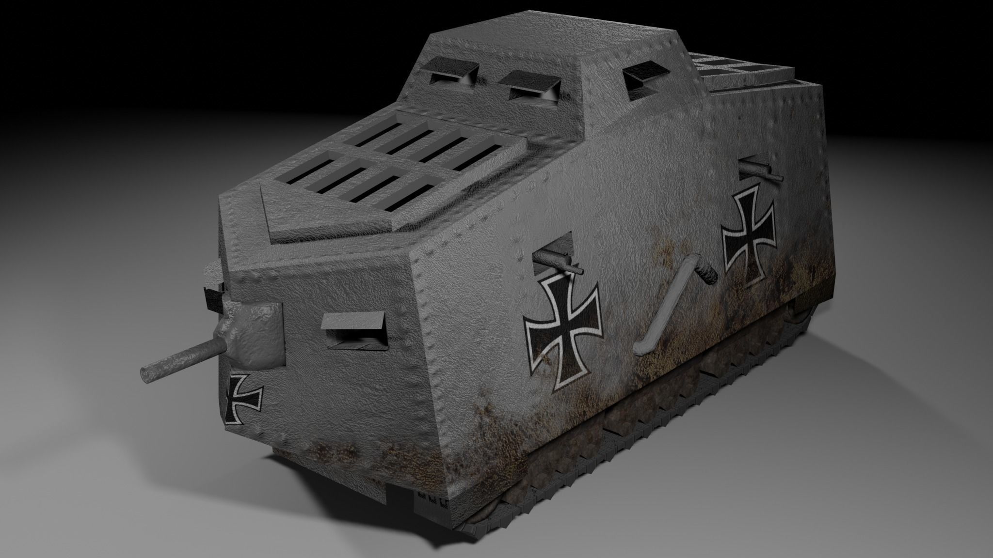 3D model A7V Tank 3D model PBR Low-Poly Rigged Animated VR / AR / low ...