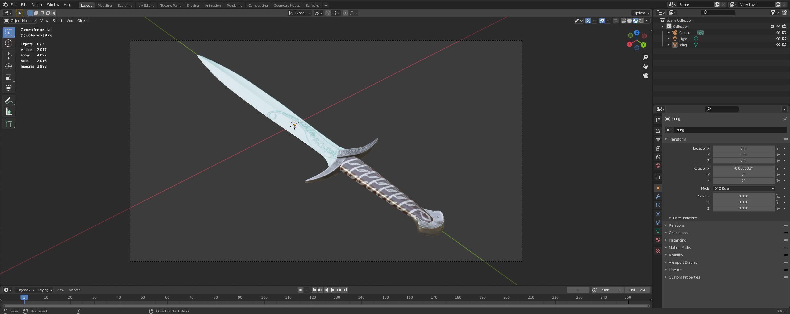 3D model Sting Dagger from LOTR and The Hobbit VR / AR / low-poly ...