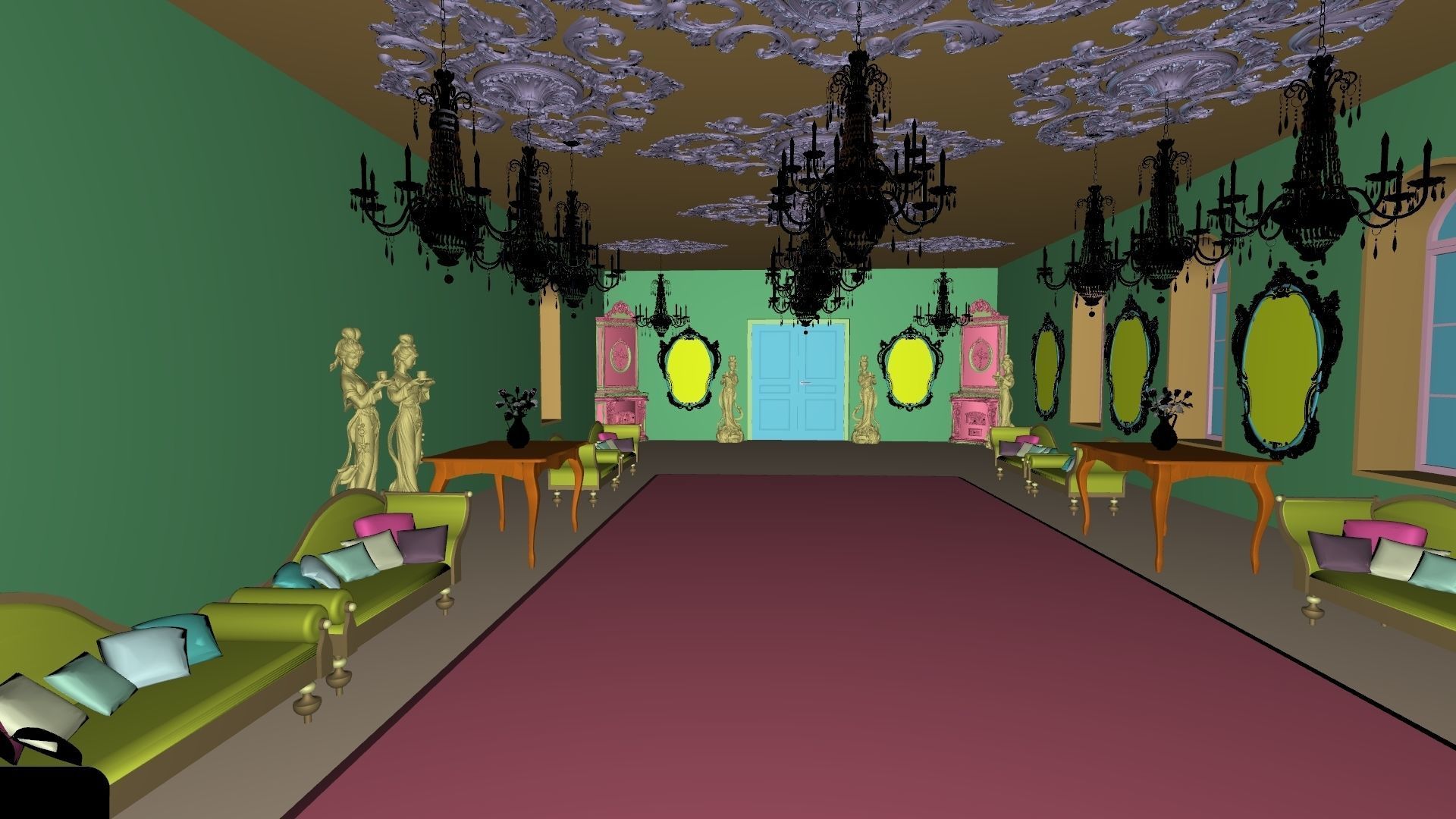 Golden mirror hall 3D model | CGTrader