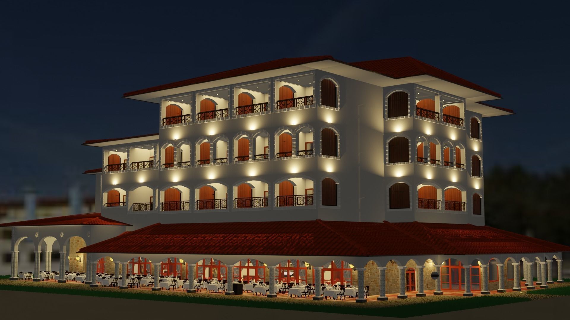 3D model Modular Buffet Resturant in a Hotel Interior Exterior VR / AR ...