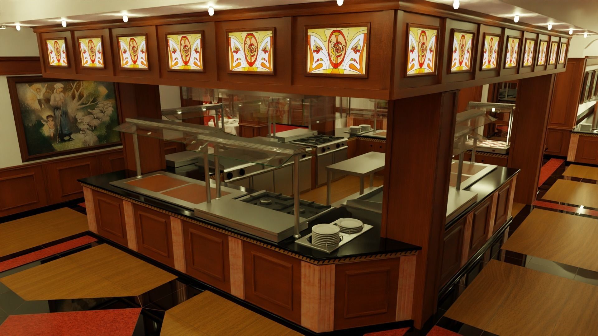 3D model Modular Buffet Resturant in a Hotel Interior Exterior VR / AR ...