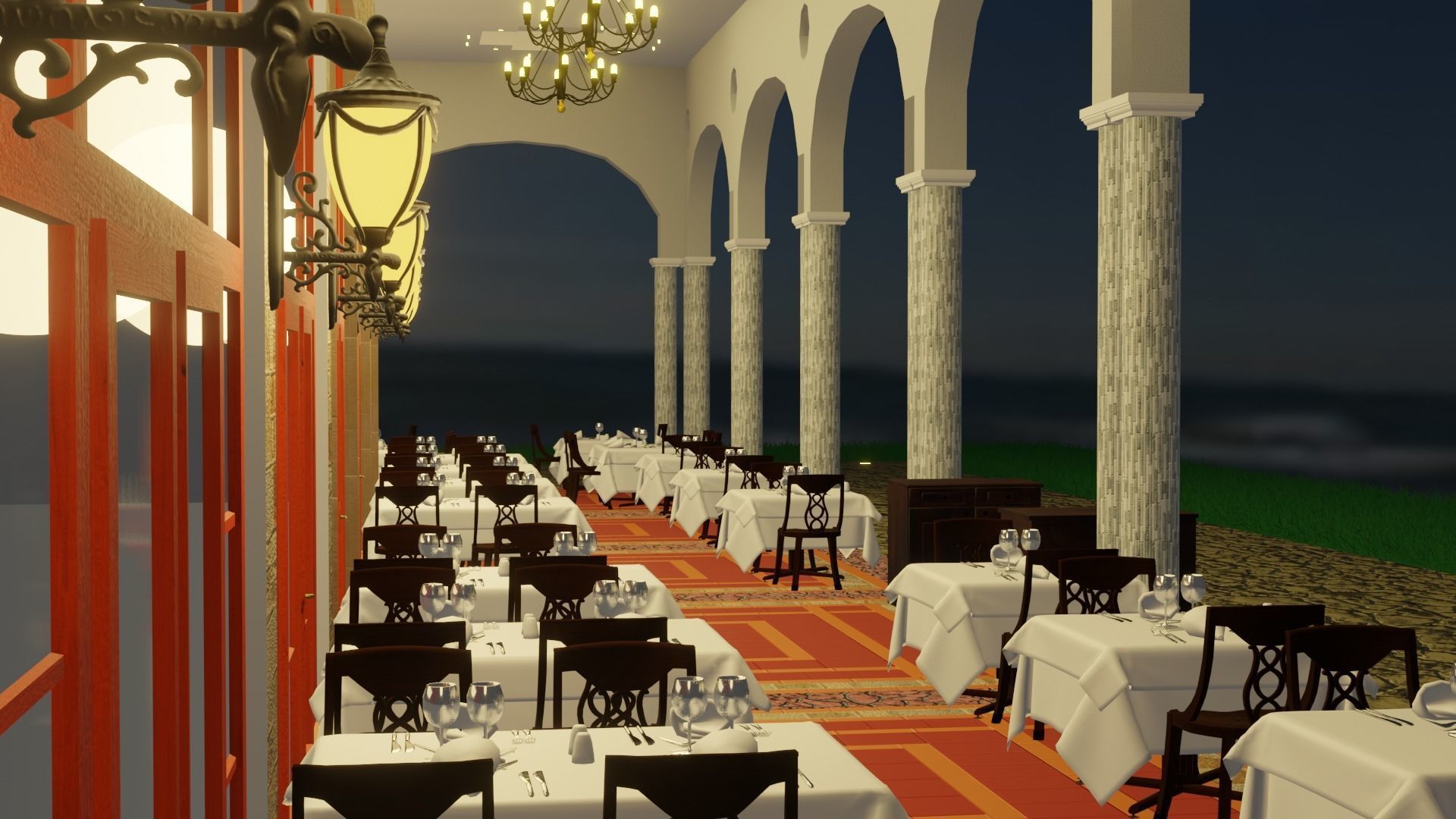 3D model Modular Buffet Resturant in a Hotel Interior Exterior VR / AR ...