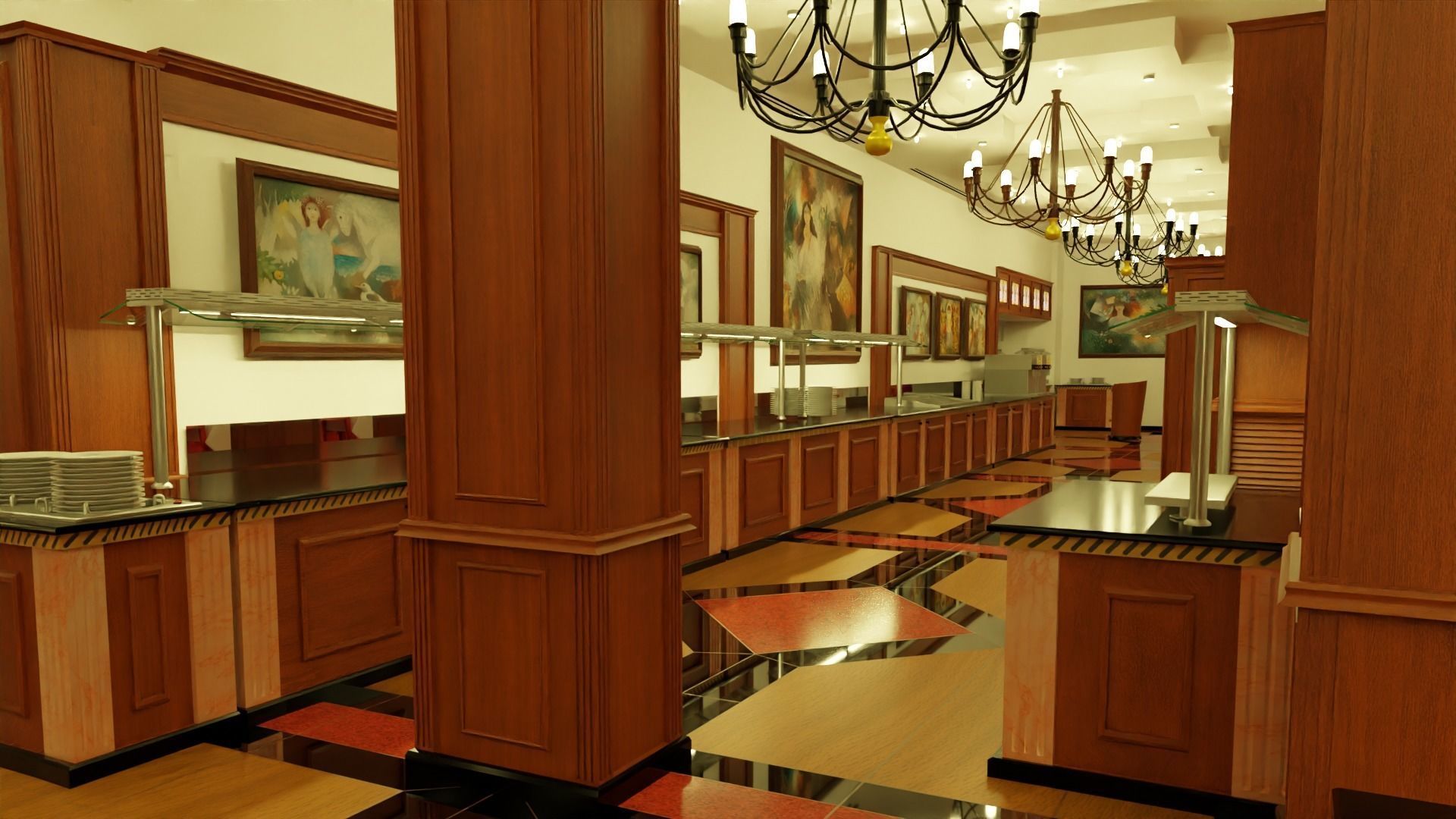 3D model Modular Buffet Resturant in a Hotel Interior Exterior VR / AR ...