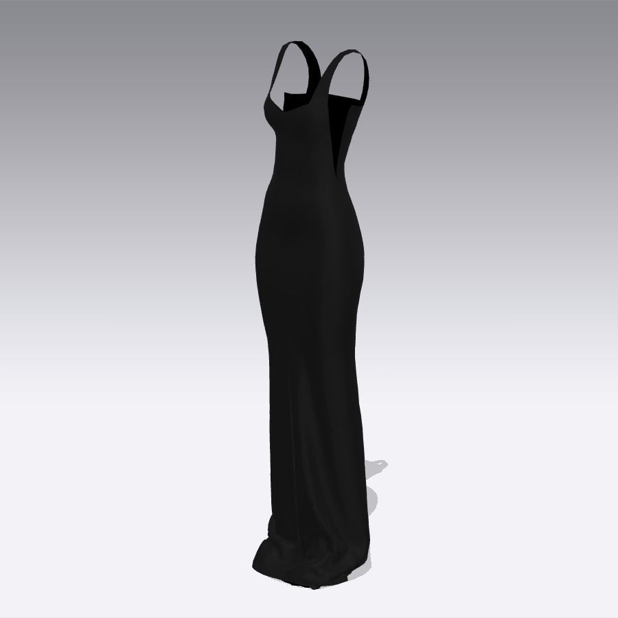 DRESS BLACK LONG MODERN STYLE FASHION LOOK 3D model | CGTrader