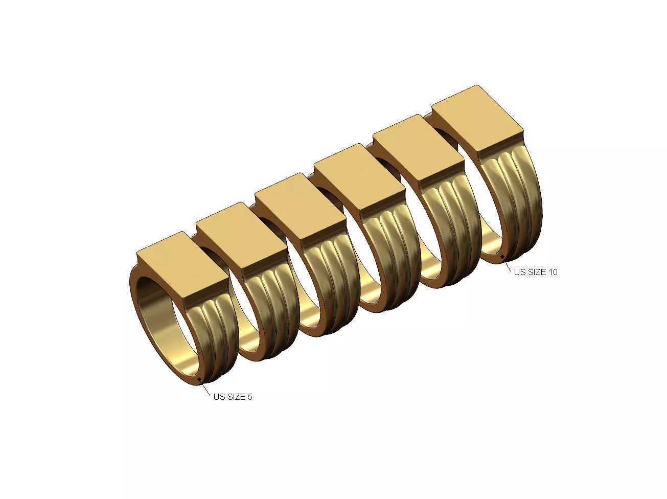 Rounded shank rectangular signet ring US sizes 5to10 3D model 3D ...