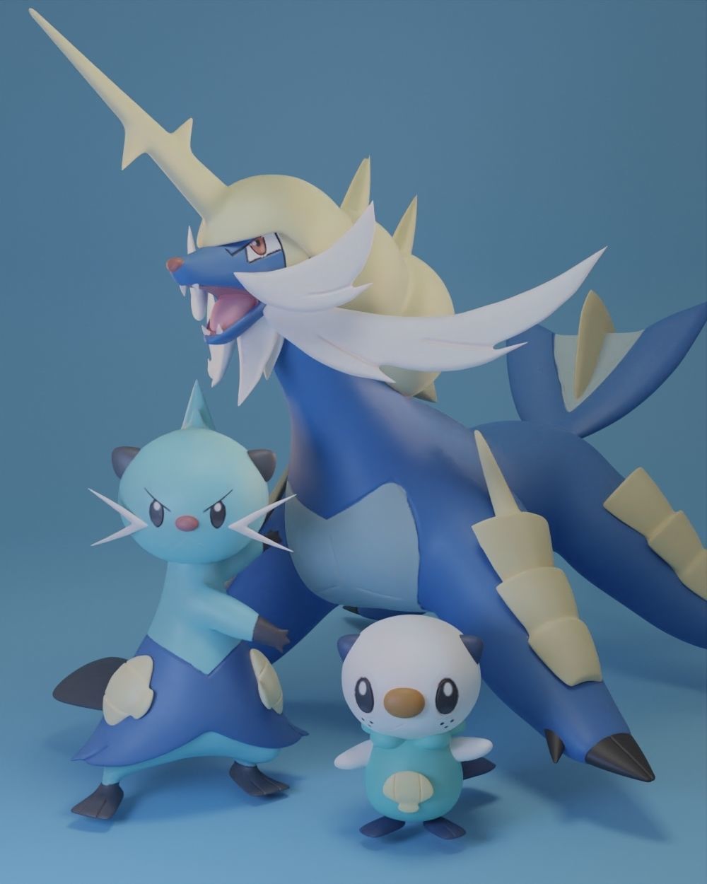 Pokemon - Oshawott Dewott and Samurott 3D model 3D printable | CGTrader