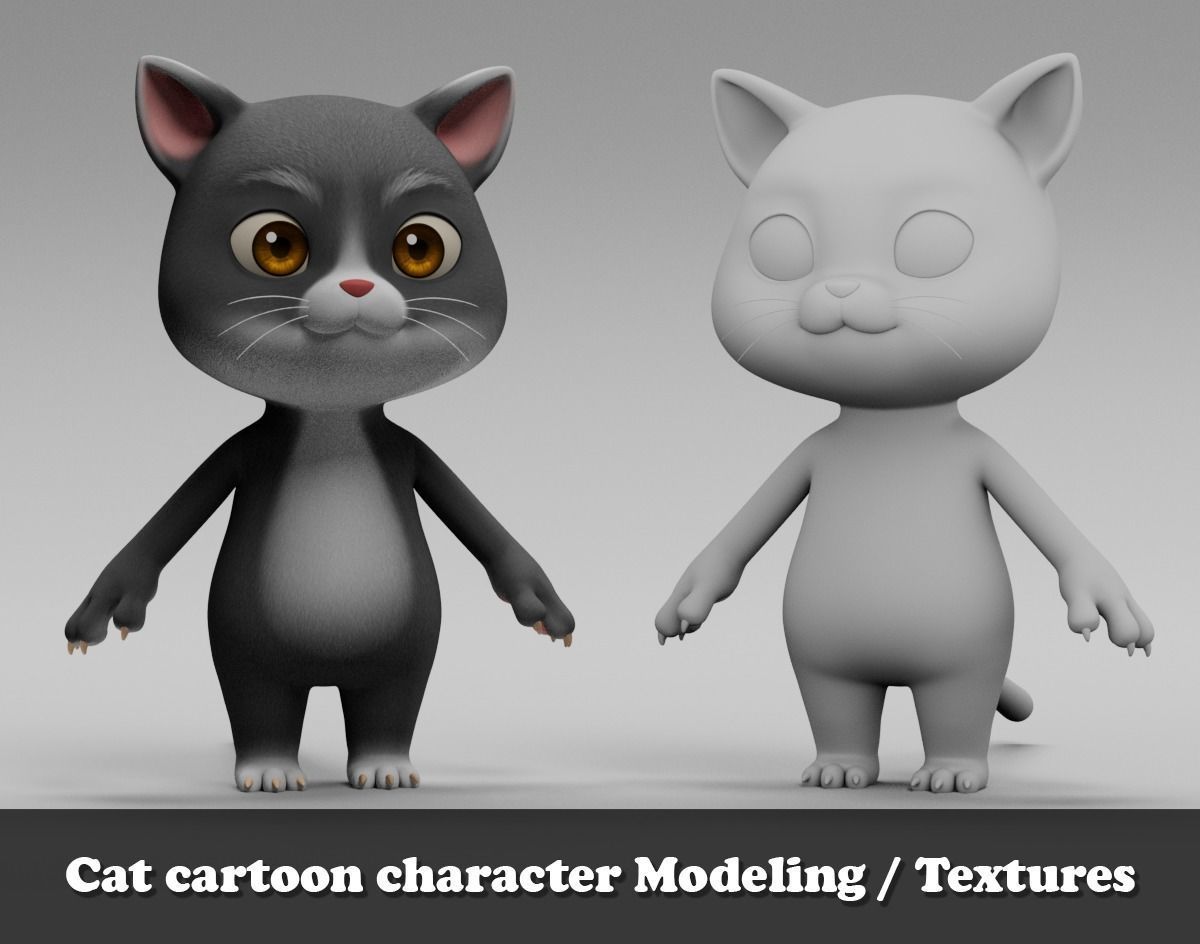Cat cartoon character modeling textures 3D model | CGTrader