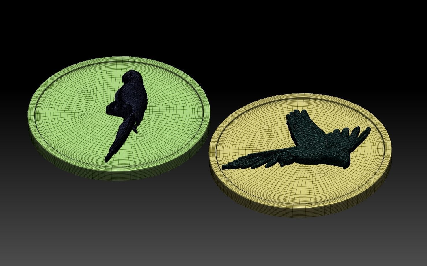 parrots two on silver coin 3D model 3D printable | CGTrader