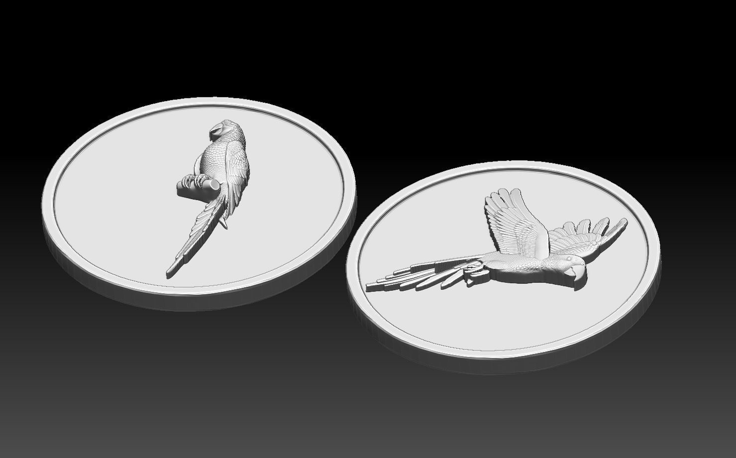 parrots two on silver coin 3D model 3D printable | CGTrader
