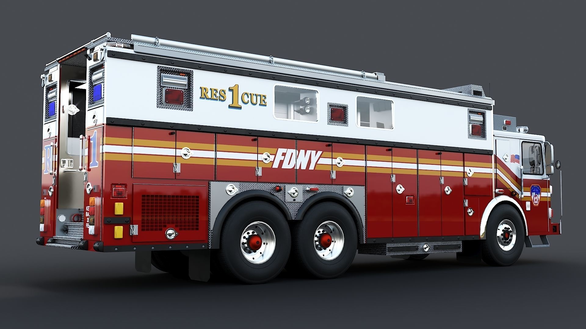 3D model Fire Truck FDNY Rescue 1 with Interior VR / AR / low-poly ...